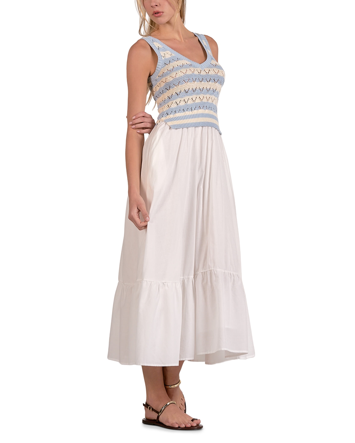 ELAN Elan Mixed Media Knit Midi Dress